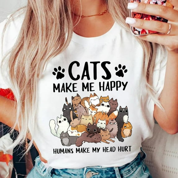 Cats Make Me happy Humans Make My Head Hurt Shirt, Cat Lover Shirt ...
