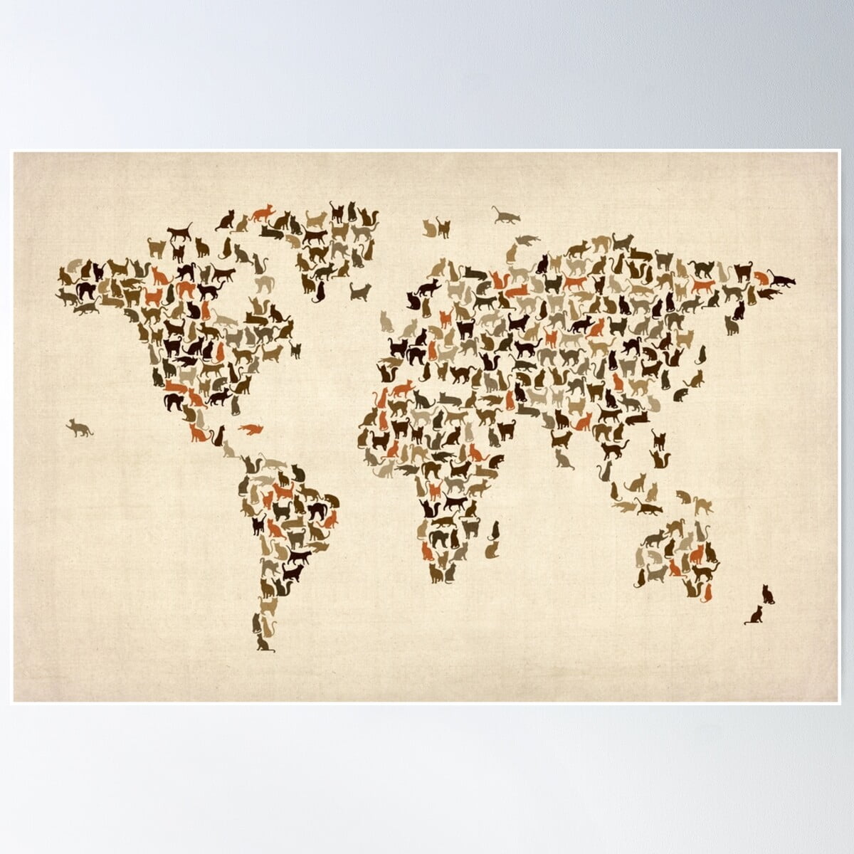 Cats Map Of The World Map Poster Wall Art, Modern Wall Decor For Living ...