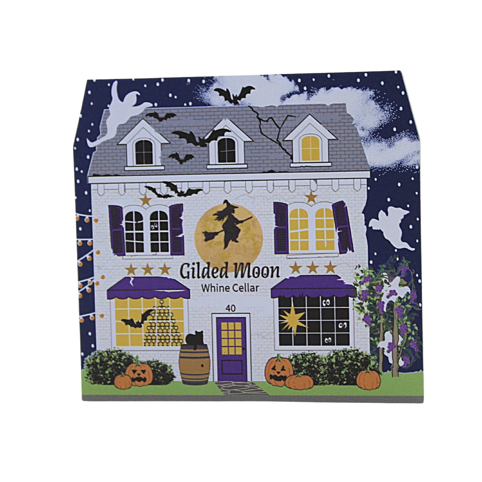 Cats Meow Village Gilded Moon Whine Cellar Wood Halloween Witch Bats ...