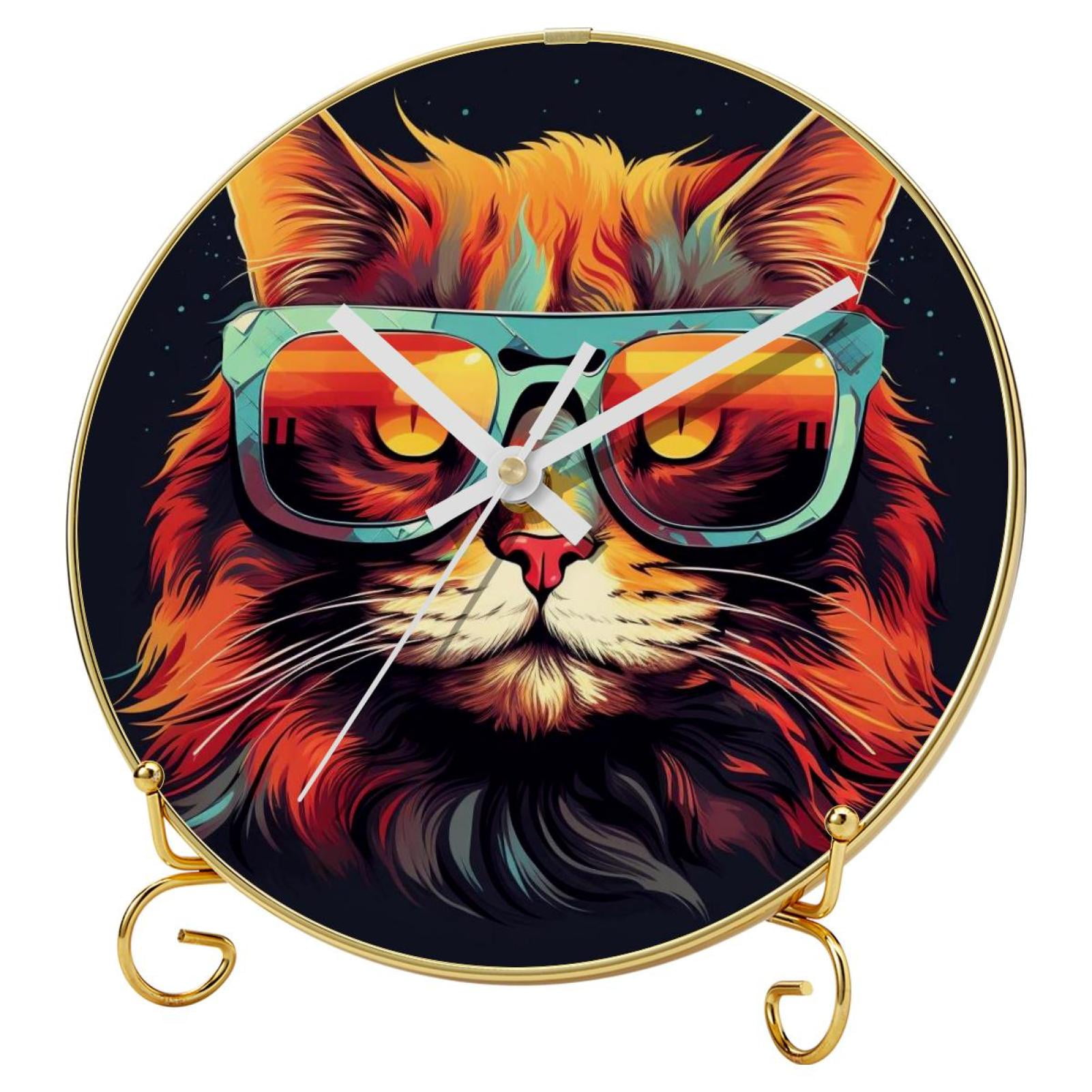Cats Modern Wall Clock with Hooks and Gold Stand - Round, Printed ...