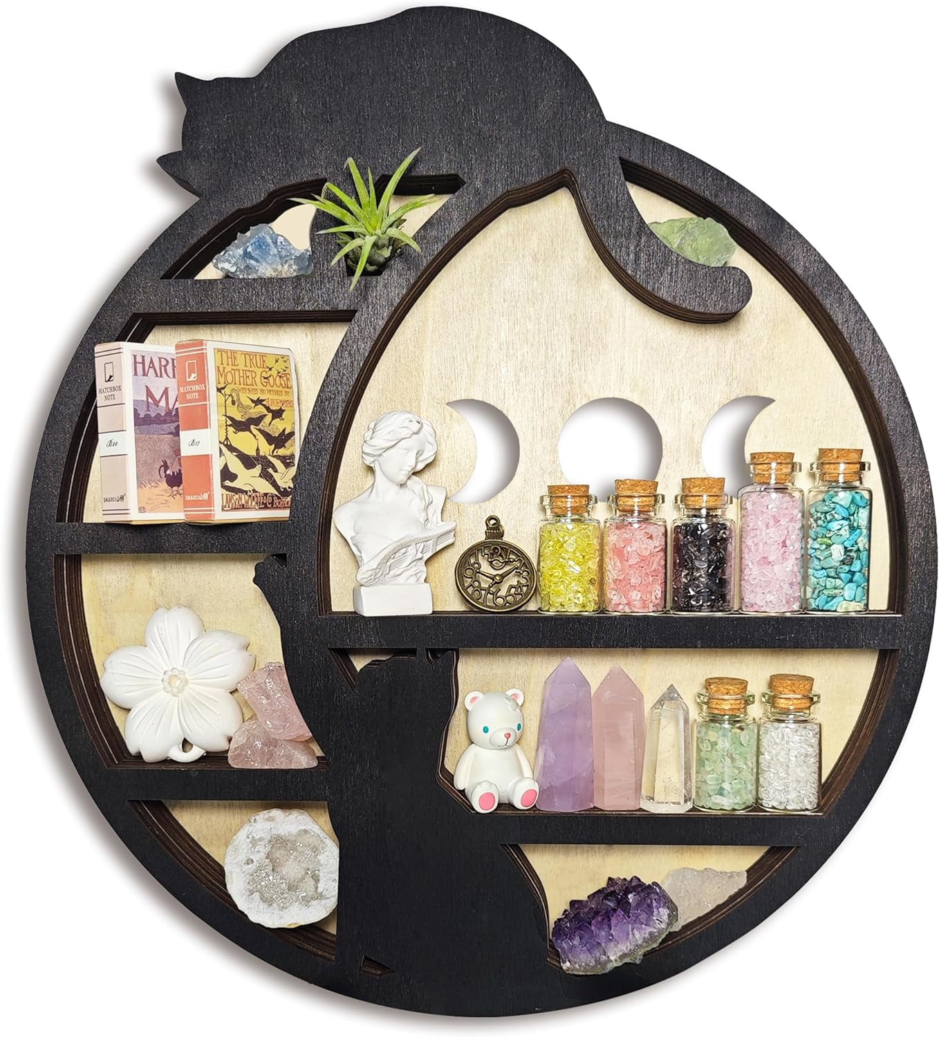 Cats on The Moon Crystal Display Shelf, Wooden Hanging Floating Shelf ...