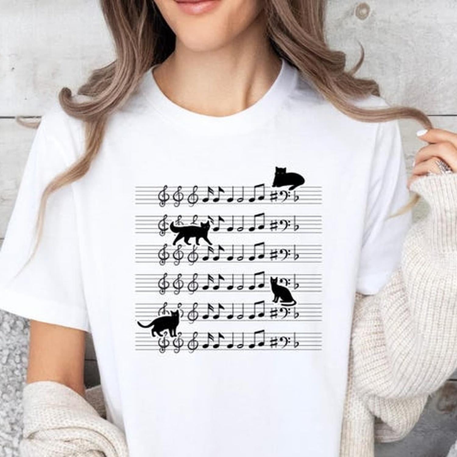 Cats Musical Notes Shirt, Cat And Music Tee, Music Teacher Gift ...
