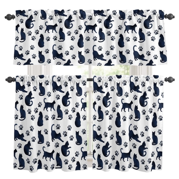 Cats Navy Claws Kitchen Curtains Set for Windows, White Background ...