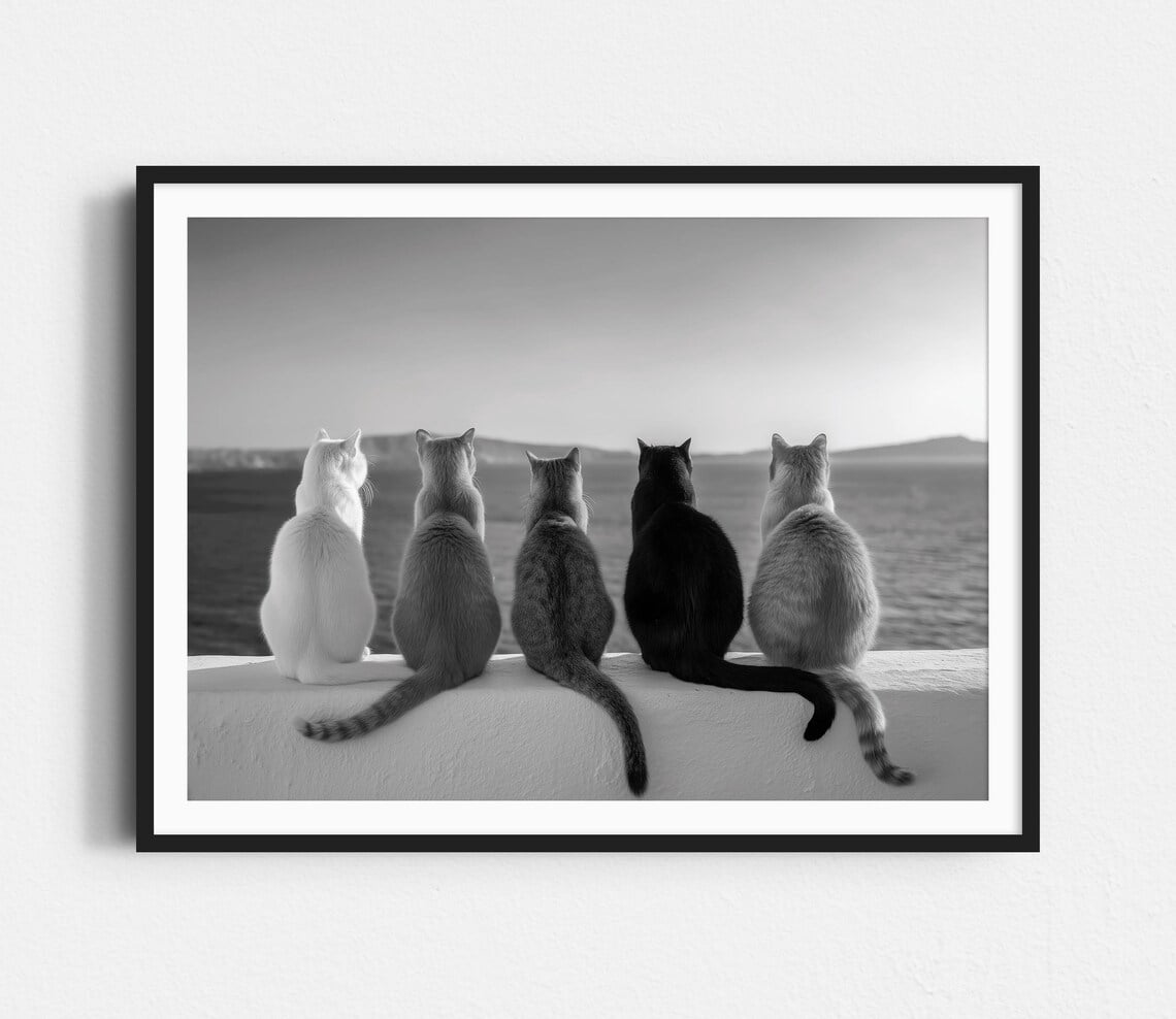 Cats And Ocean Print, Black And White Print, Cat Poster, Cat Owner Gift ...