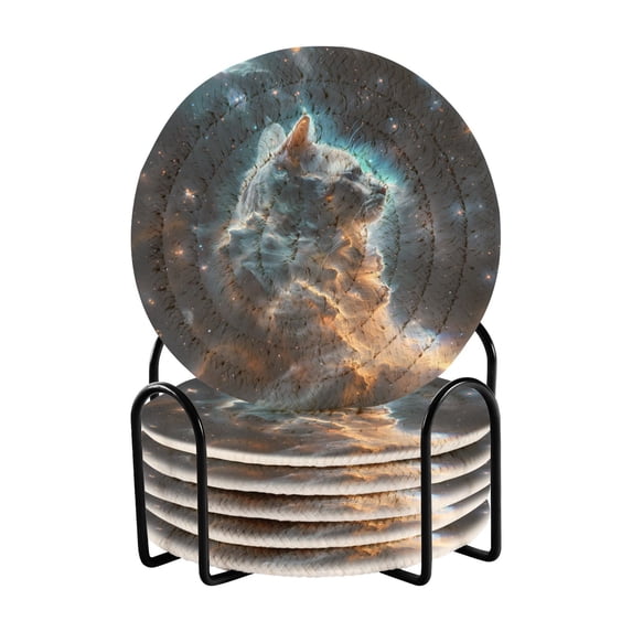 Cats Of Nebulas Style Drinking Coasters Cup Mat with Holder for Kitchen ...