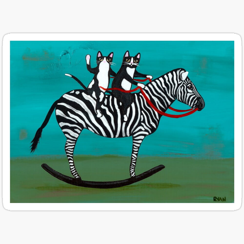 Cats On A Rocking Zebra Sticker Phone Decal Water Bottle Stickers Car ...