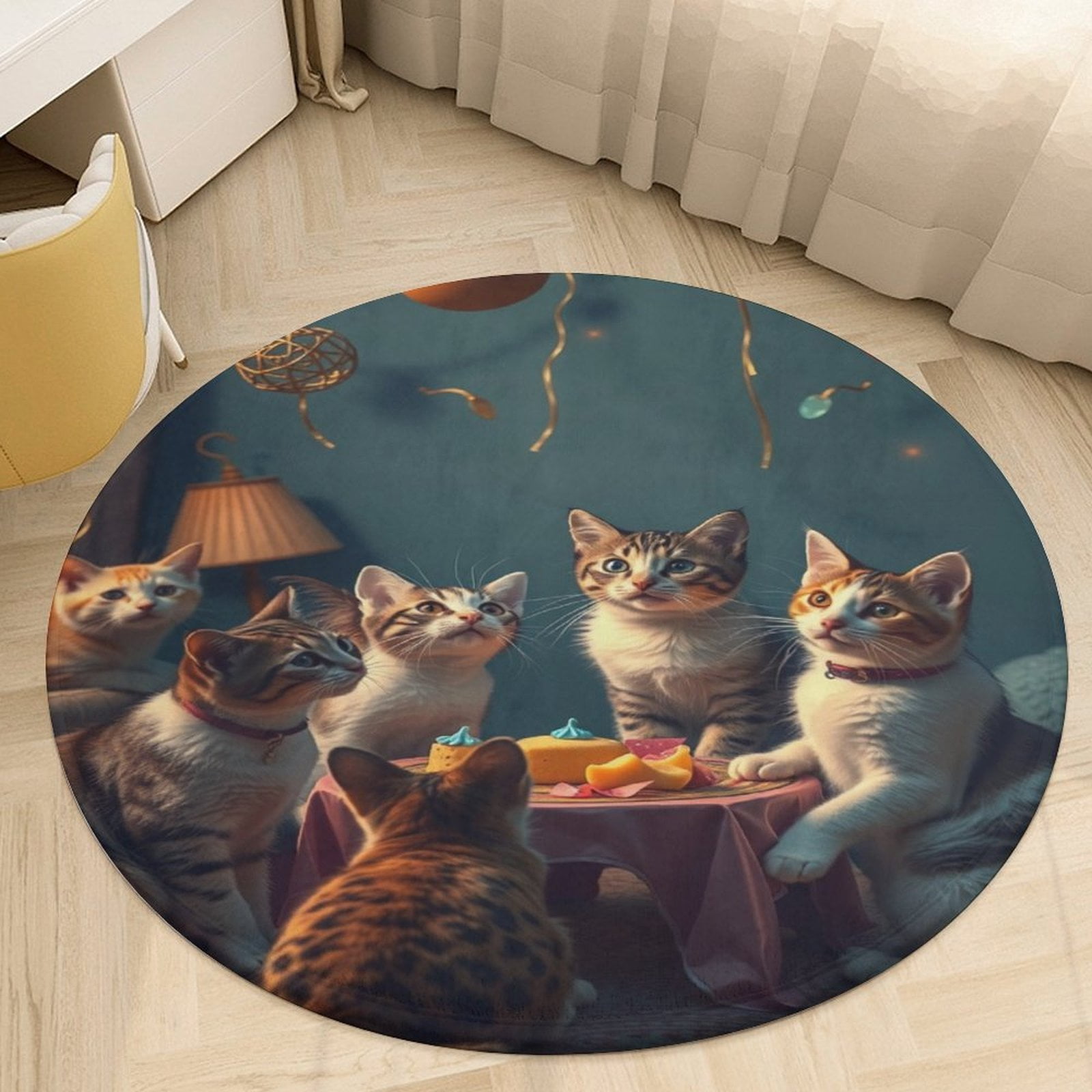 Cats Party Cake Round Carpets Modern Living Room Ration Rugs Large Area ...