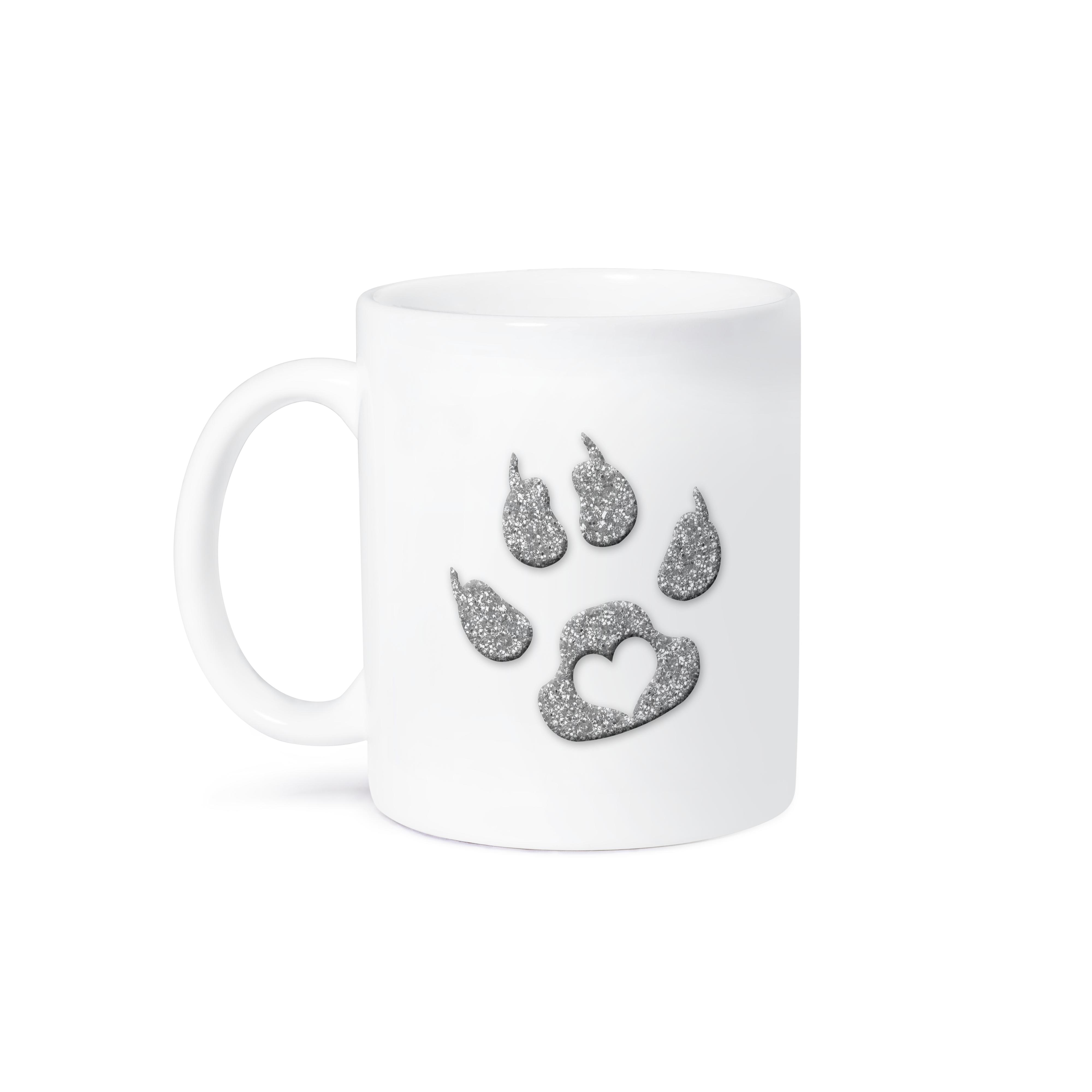 3dRose, Cats Paw Print With Heart Silver Glitter, 11oz Mug - Walmart.com