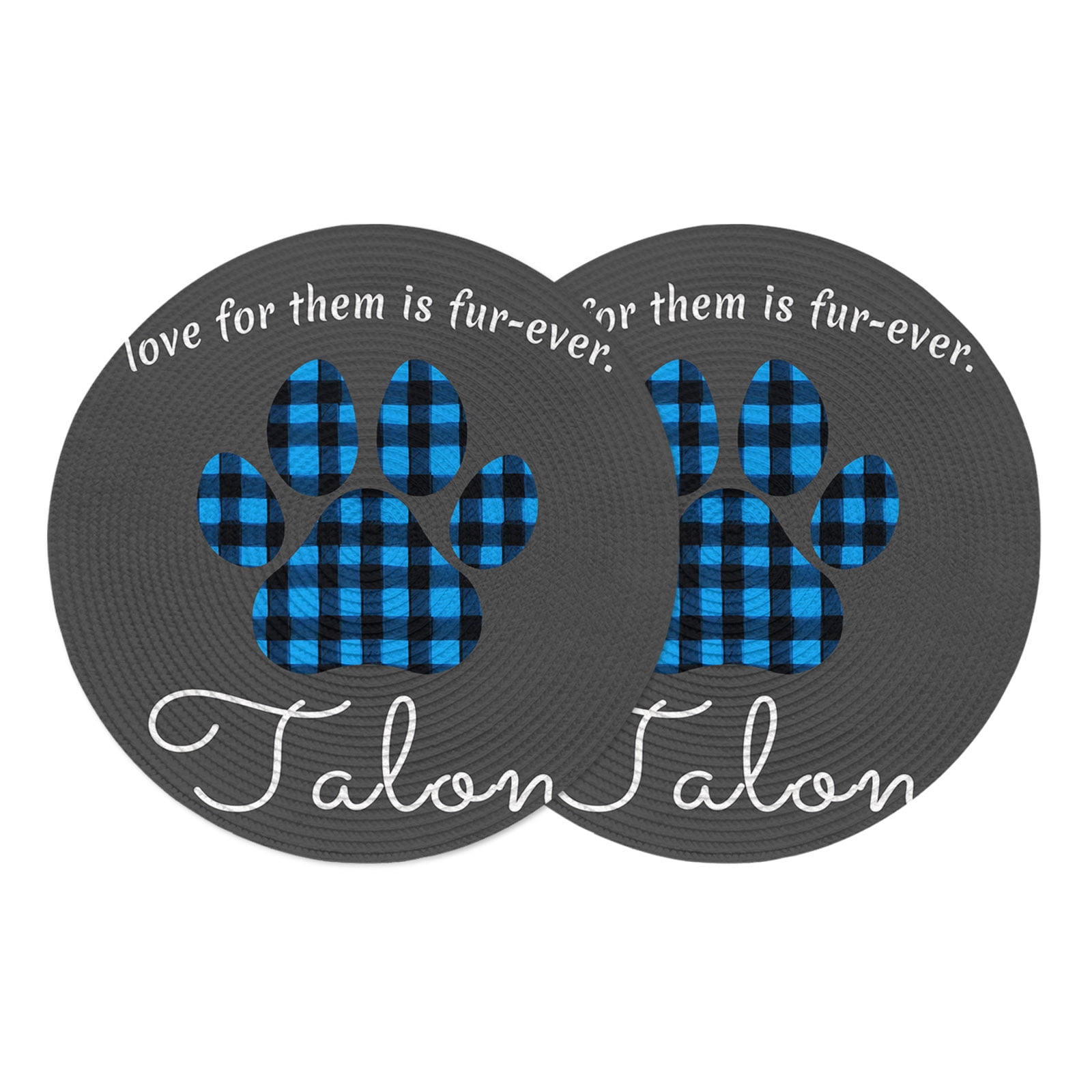 Cats Pawprints Round Placemats Set of 2 Blue Black Buffalo Plaid Pets ...