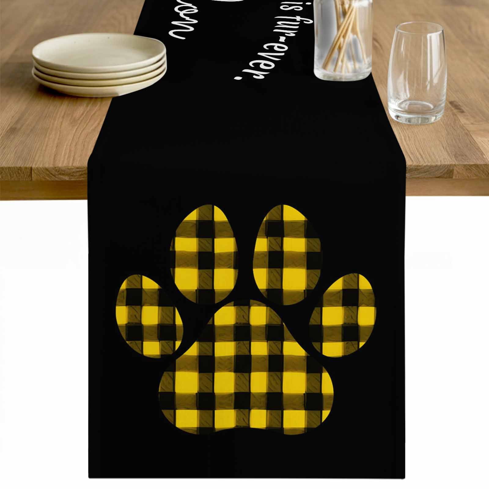 Cats Pawprints Table Runner - 60 Inch Long Yellow Black Buffalo Plaid ...