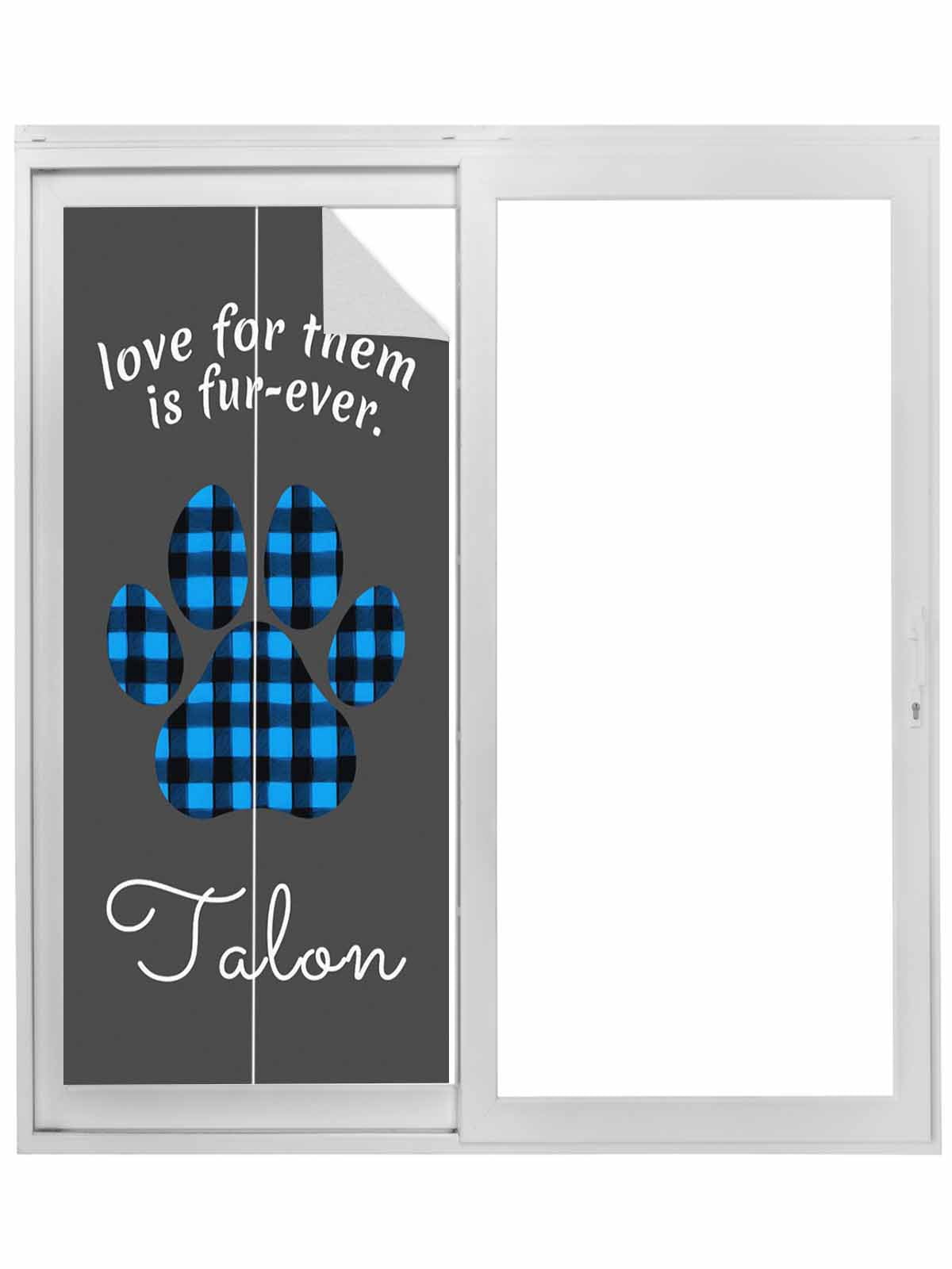 Cats Pawprints Window Privacy Film, Blue Black Buffalo Plaid Pets Paw ...