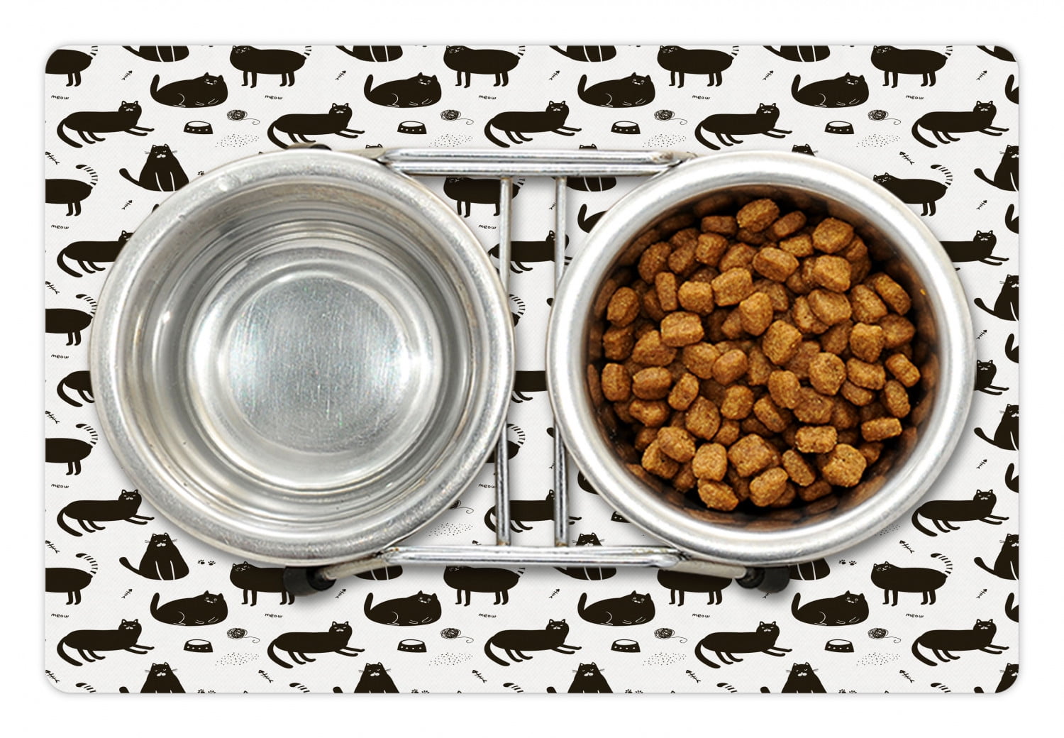 Cats Pet Mat for Food and Water, Funny House Kitty Playing Around Meow ...