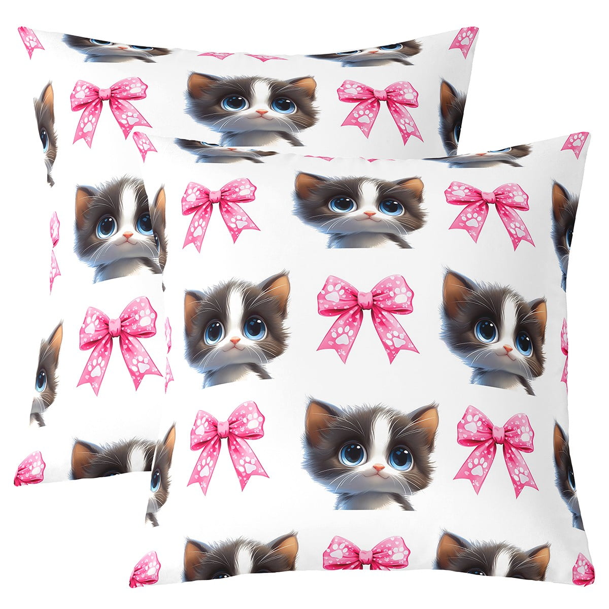 Cats Pillow Covers 22"x22" Set of 2,Lovely Pet Animals Reversible Throw ...