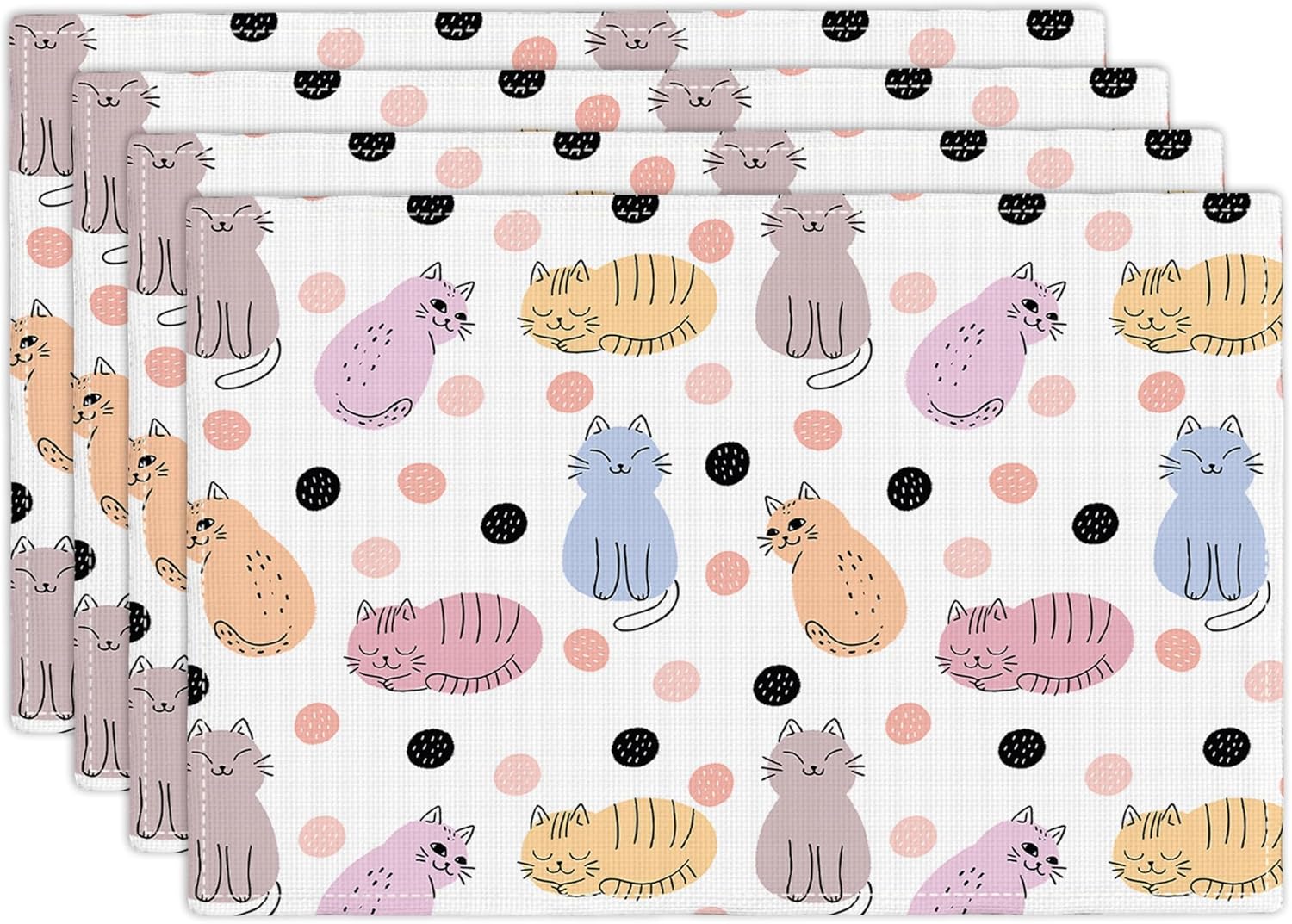 Cats Placemats Set of 4, Funny Cats Place Mats Table Mats for Kitchen ...