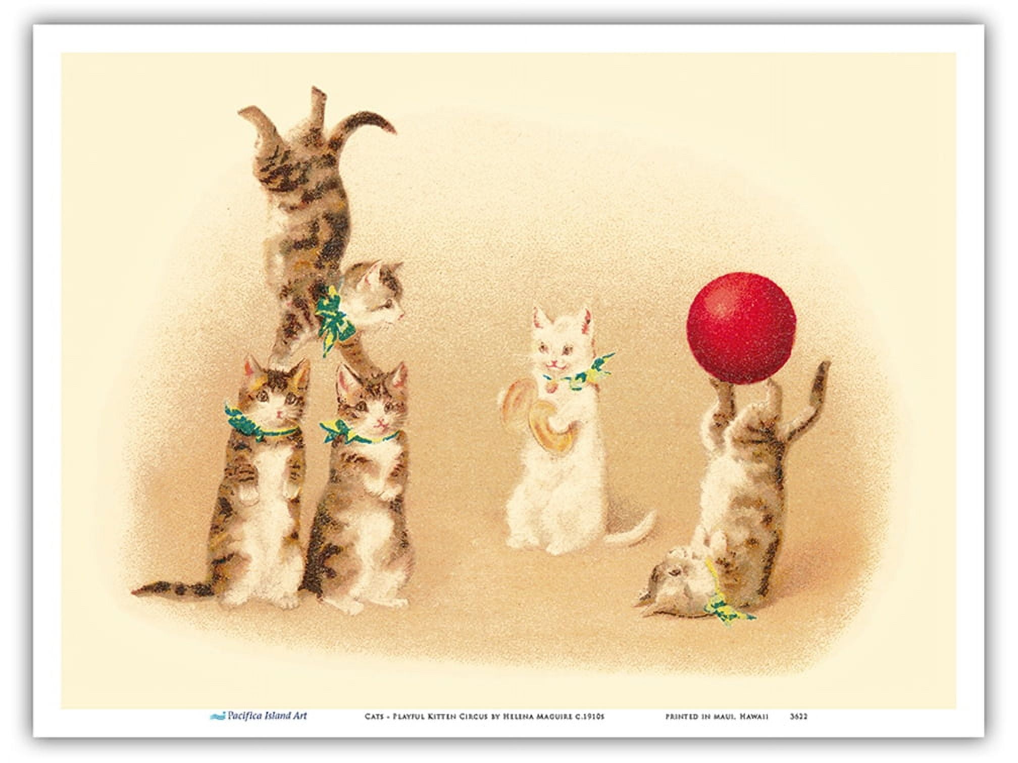 Cats - Playful Kitten Circus - Vintage Circus Poster by Helena Maguire ...
