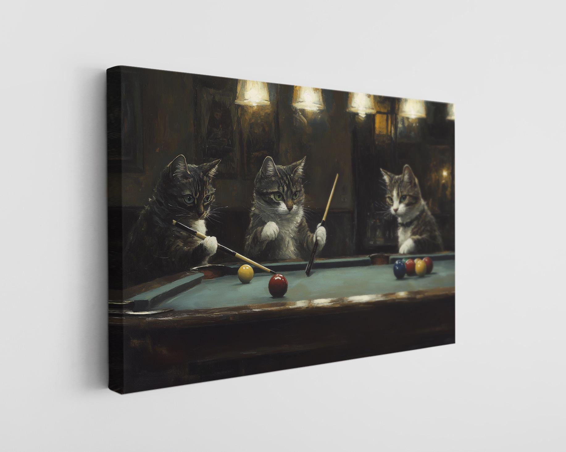 Cats Playing Billiards Canvas Wall Art - High-Quality Humorous Print ...