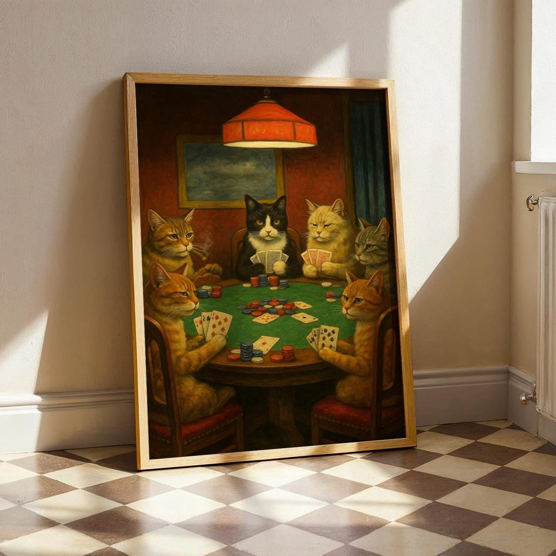 Cats Playing Poker Art Vintage Style Cat Whimsical Animal Decor Game ...