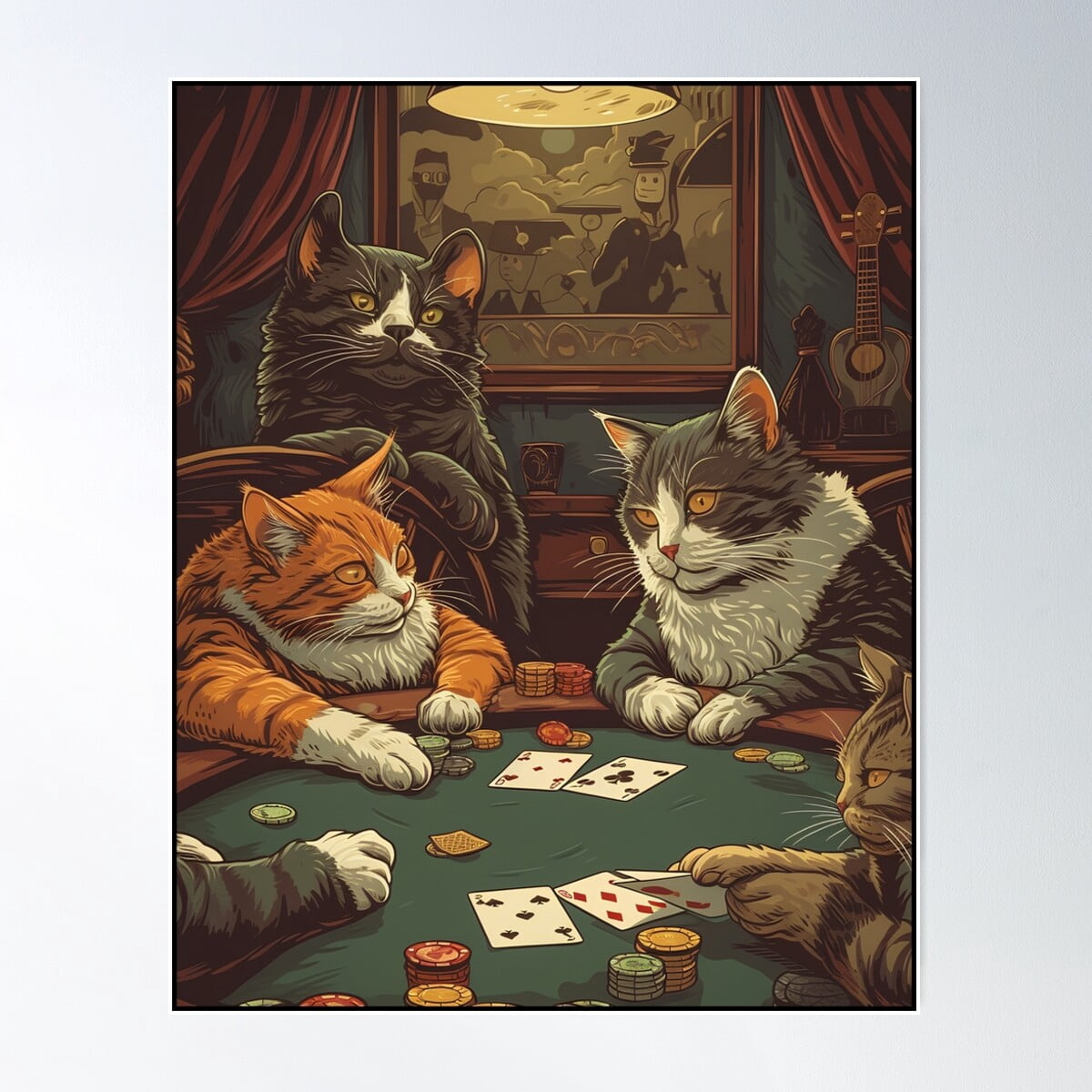 Cats Playing Poker Game Poster Wall Art, Modern Wall Decor For Living ...