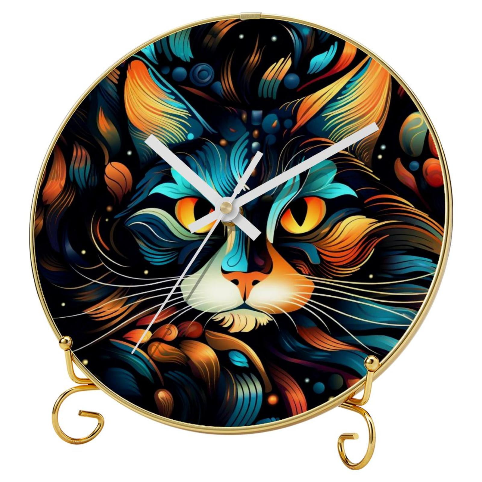Cats Premium Round Wall Clocks with Printed Designs, Hooks, and Gold ...