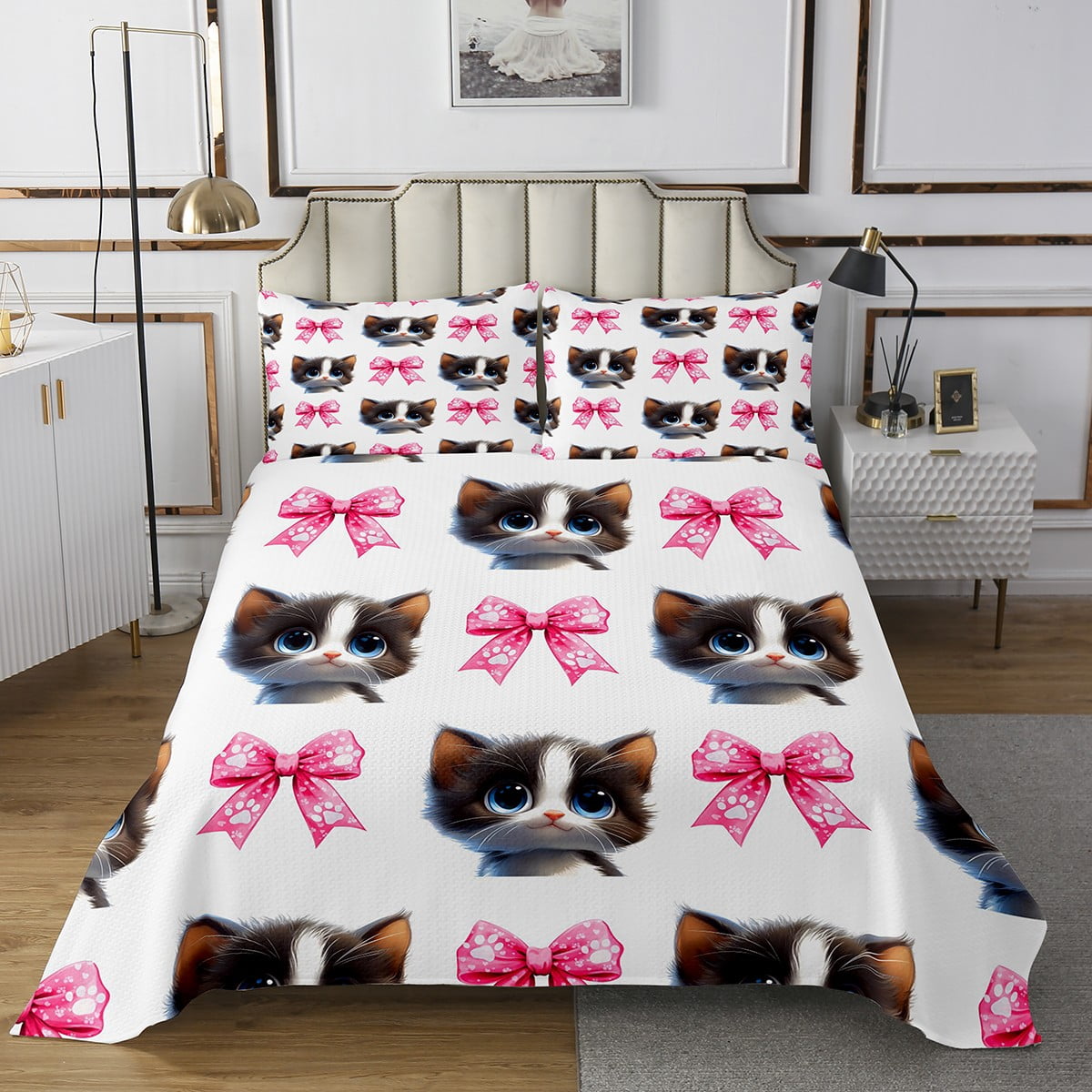 Cats Quilts Set ,Lovely Pet Animals 3Pcs Bedspread Coverlet Set,Cute ...