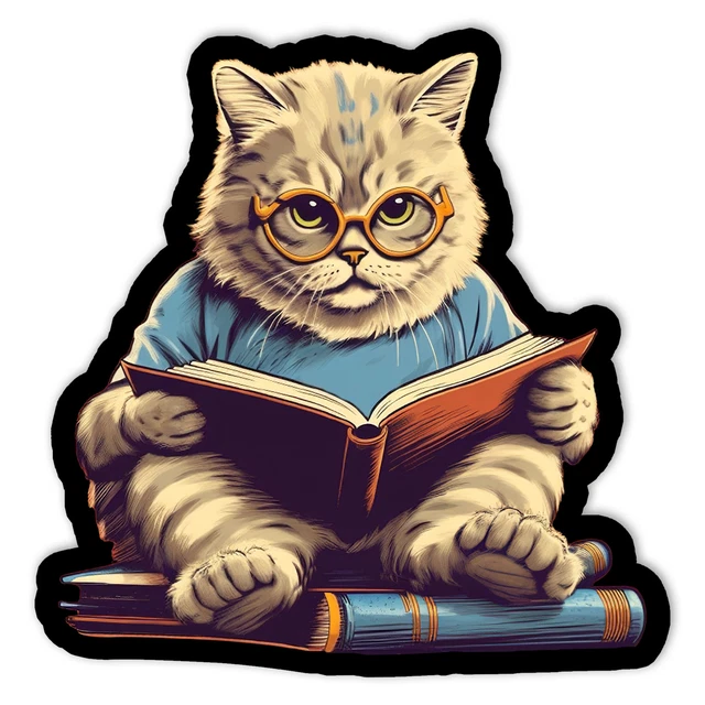Cats Reading A Book Graphic Cat Kitten Lovers Sticker Phone Decal Water ...