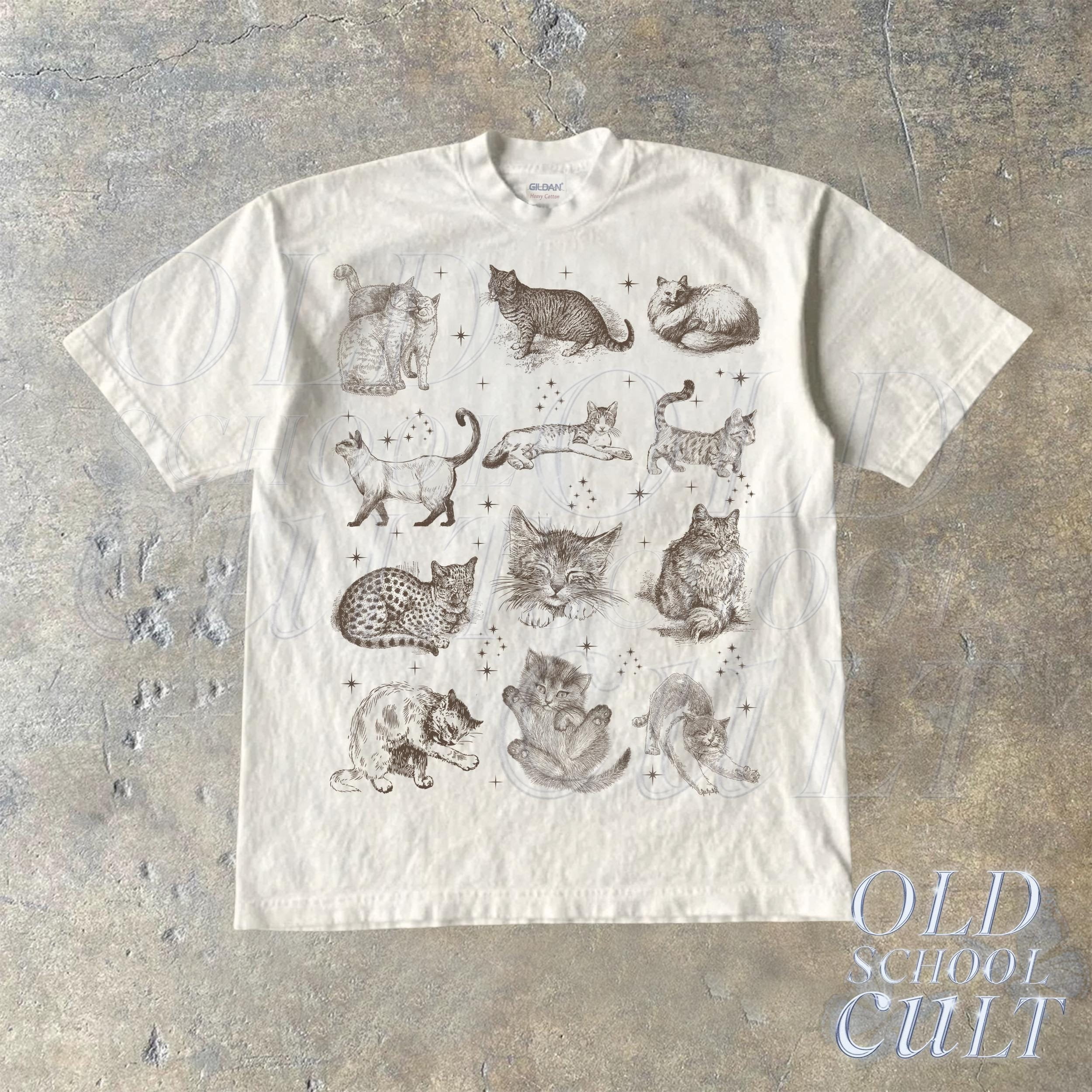 Cats Retro 90s Tattoo Tshirt, Kitten Nature Shirt, Cat Lovers Gift ...