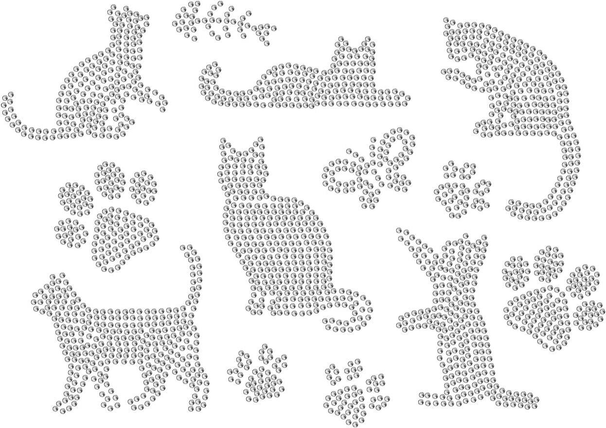 Cats Rhinestone Iron on Hotfix Heat Transfer Decal Bling Rhinestone ...