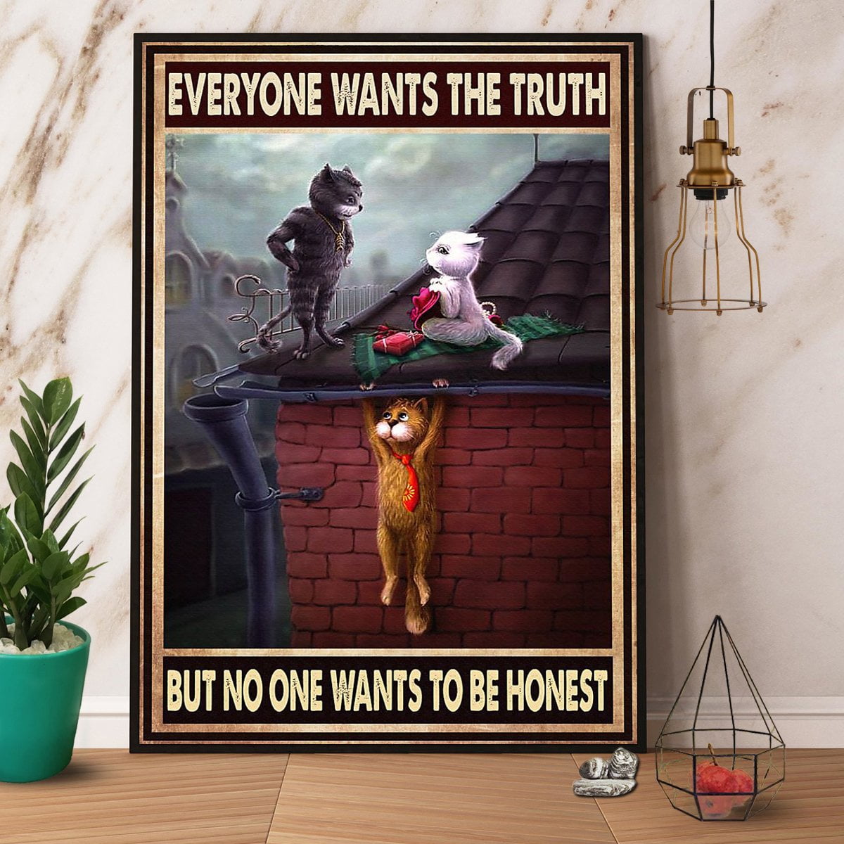 Cats Roof Everyone Wants The Truth Pink Hat Cat Paper Poster No Frame ...