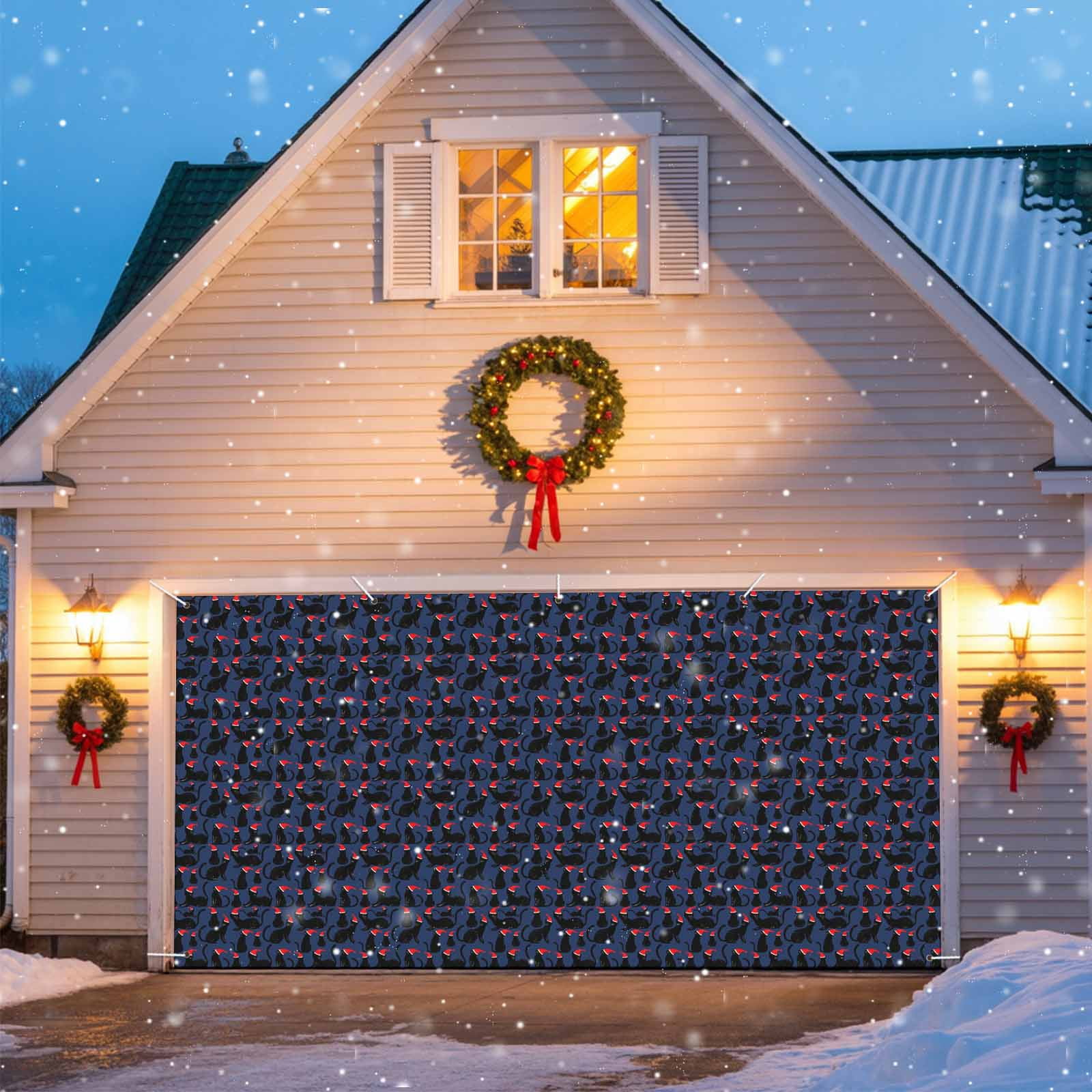 Cats Santa Hats Christmas Garage Door Decorations, 6.9x16ft Garage Door ...