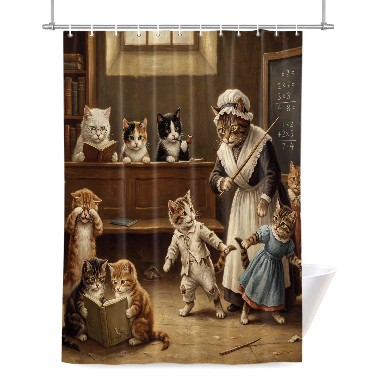 Cats in School Shower Curtains for Bathroom, Blackboard Vintage ...