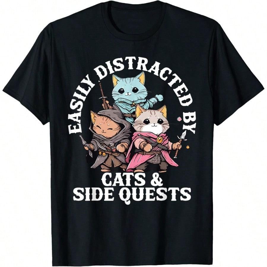 Cats Side Quest Distracted Tabletop Funny Men Women Kids Dad T-Shirt ...