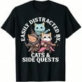 Cats Side Quest Distracted Tabletop Funny Men Women Kids Dad T-Shirt ...