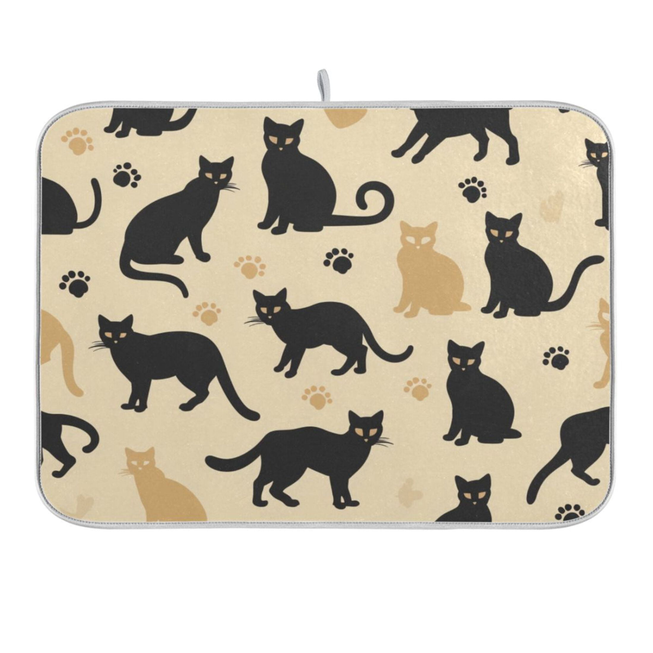 Cats Silhouette and Paw Dish Drying Mat for Kitchen Counter 16x18 In ...