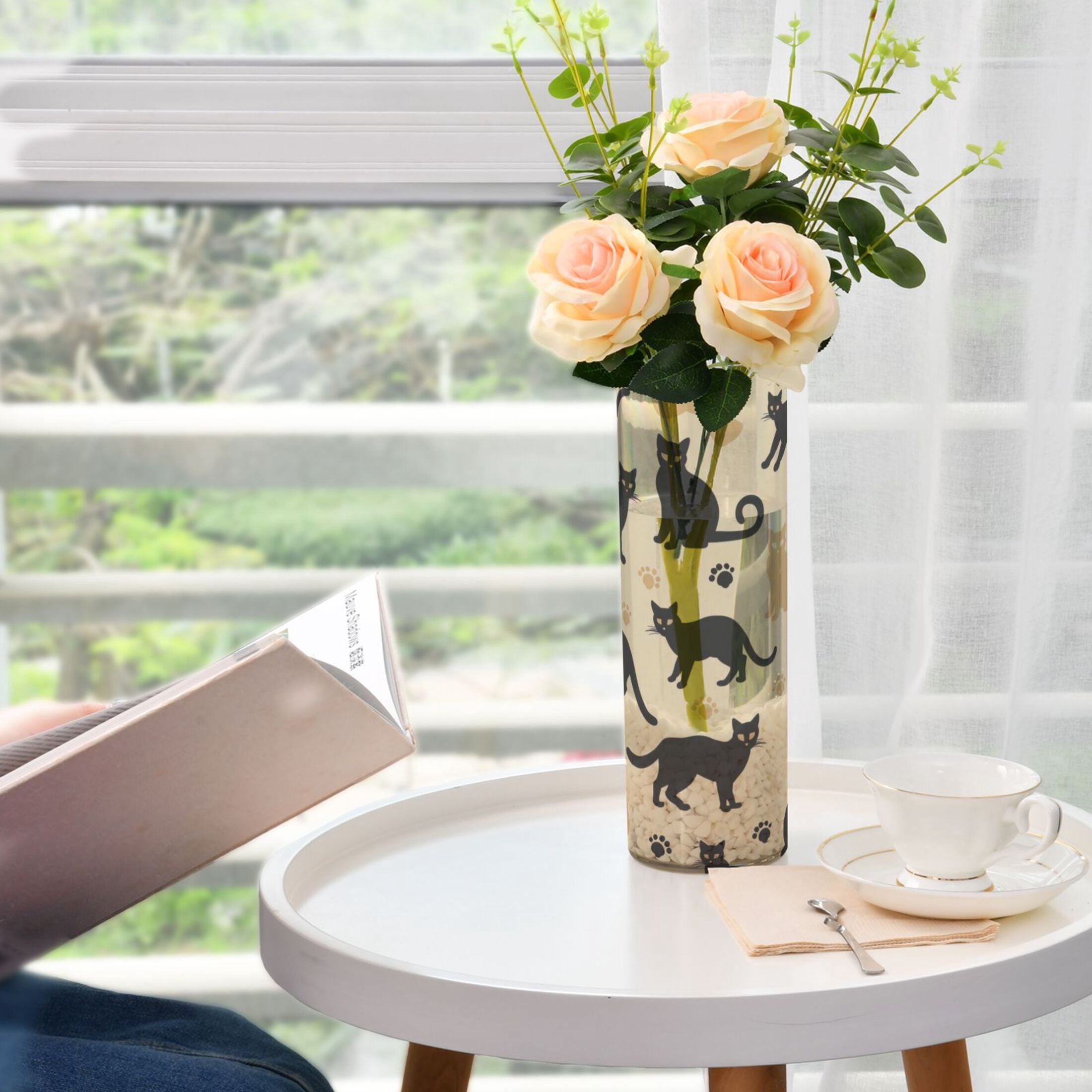 Cats Silhouette and Paw Flower Vase 11.8x3.9 inch Vases Clear Non ...