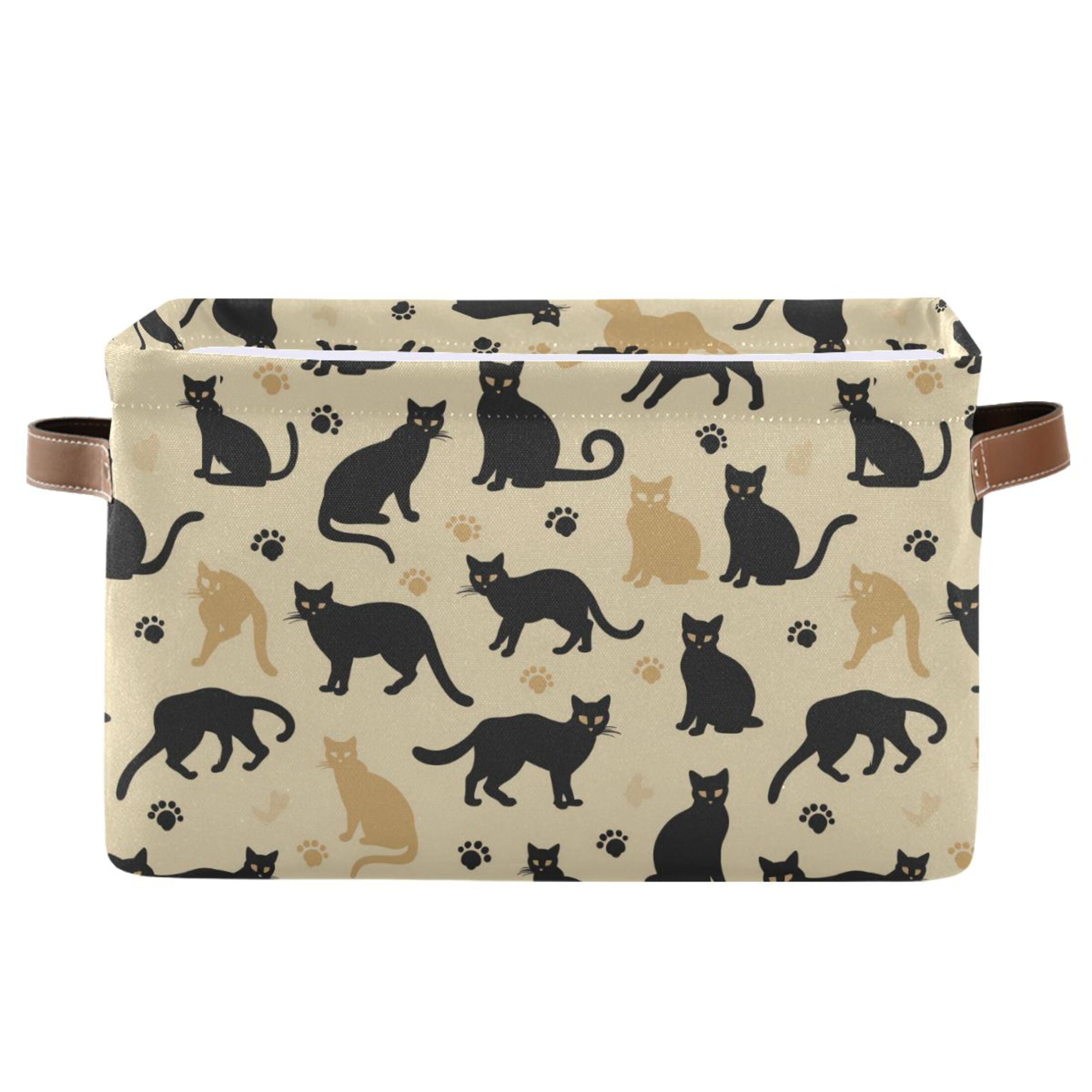 Cats Silhouette and Paw Storage Bins with Handle Fabric Organizer ...