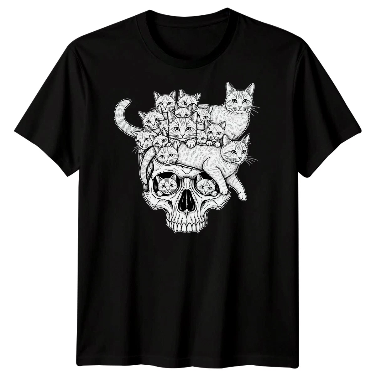 Cats Skull Animals Mens T-Shirt Feline Graphic Gothic Design - Walmart.com