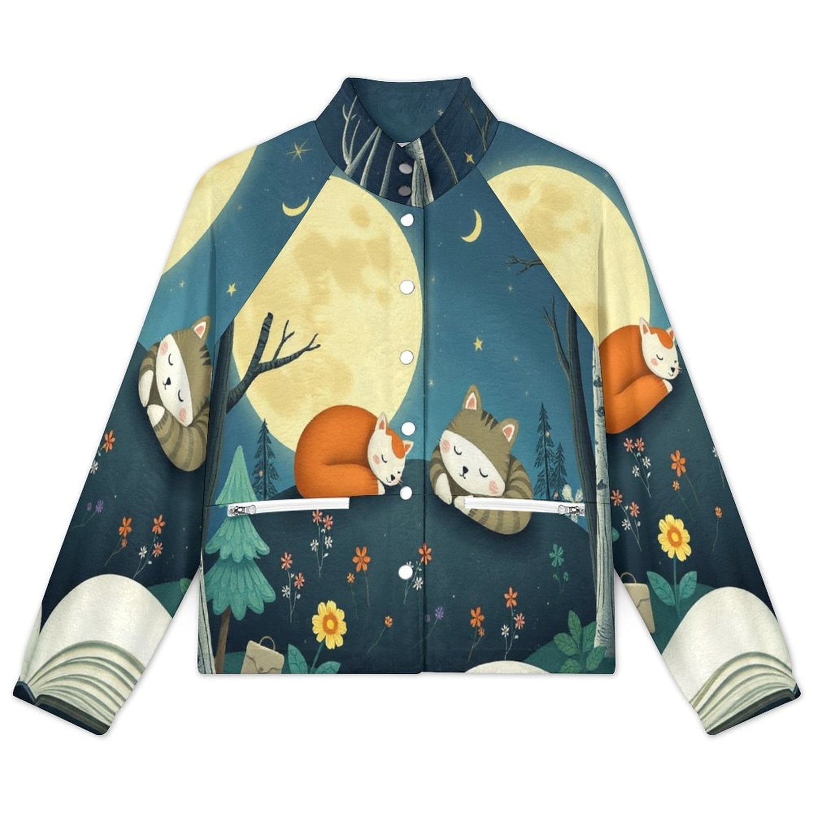 Cats Sleep Moonlit Night Autumn Winter Jacket Women Coat Short Plush ...