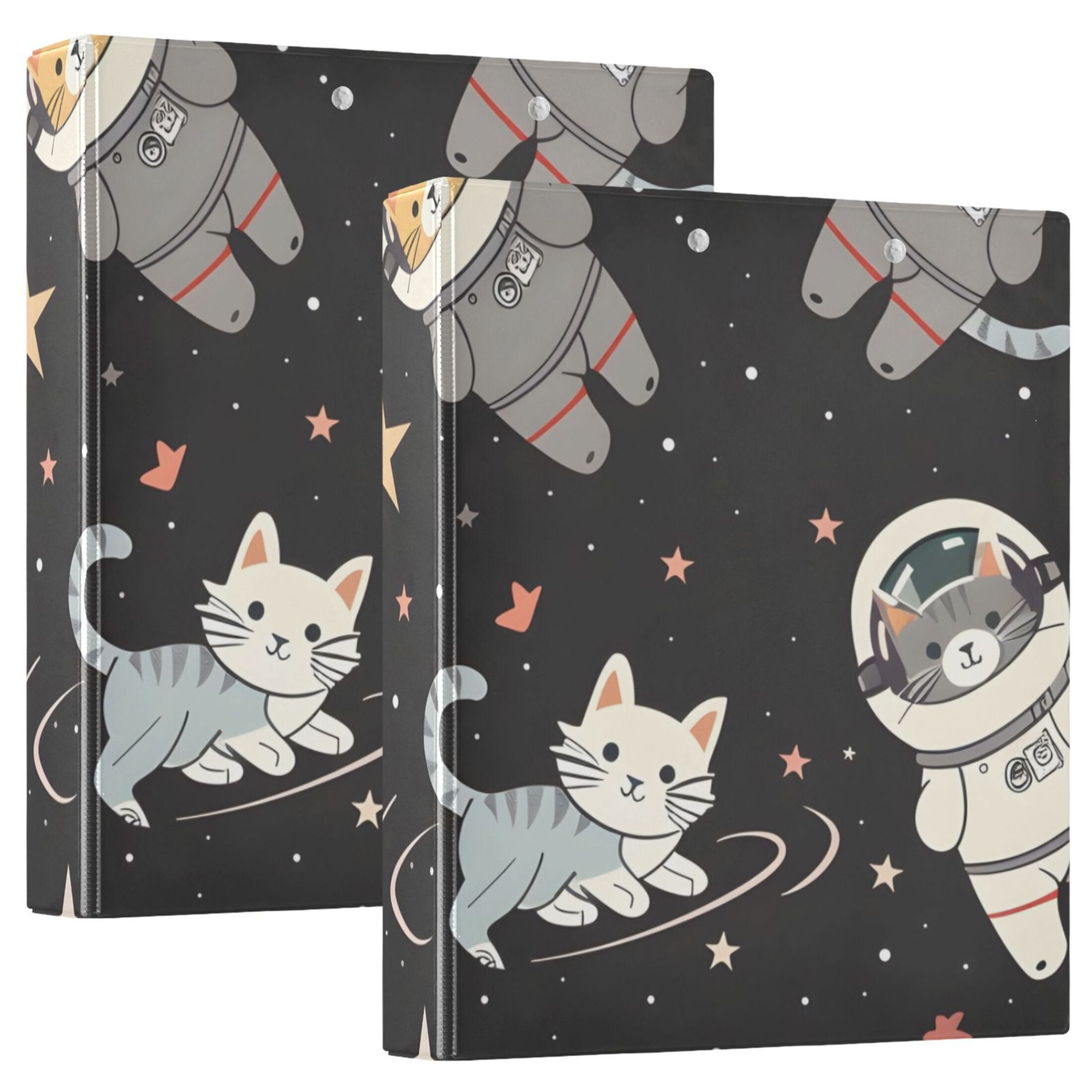 Cats Space 3 Ring Binders 1.5 inch Hardcover File Folders with Interior ...
