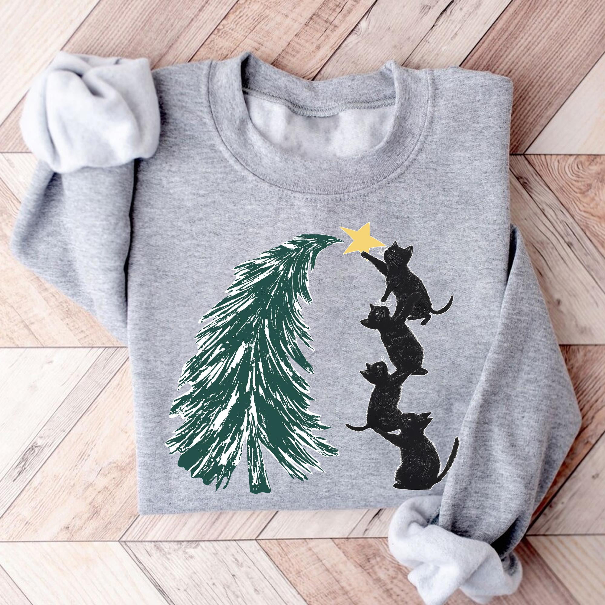 Cats Stacking Christmas Tree Shirt, Cute Holiday Tee, Christmas Retro ...