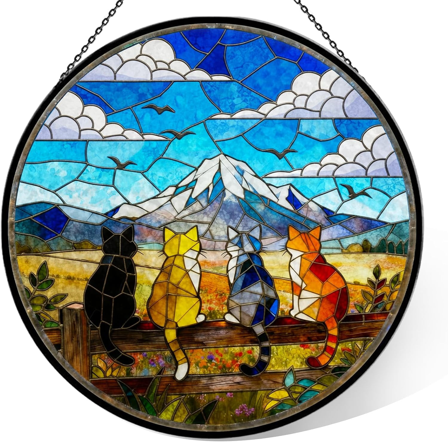 Cats Stained Glass Window Hanging - 4 Cats on a Fence Suncatcher for ...