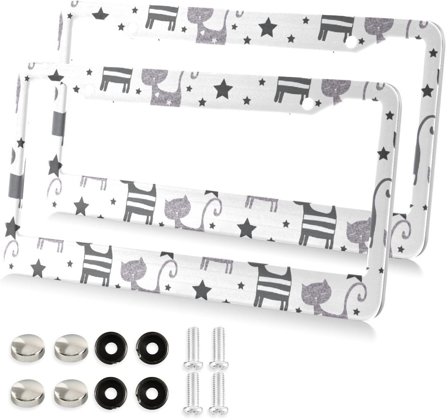 Cats and Stars License Plate Frame - 2 Pack Universal Stainless Steel ...