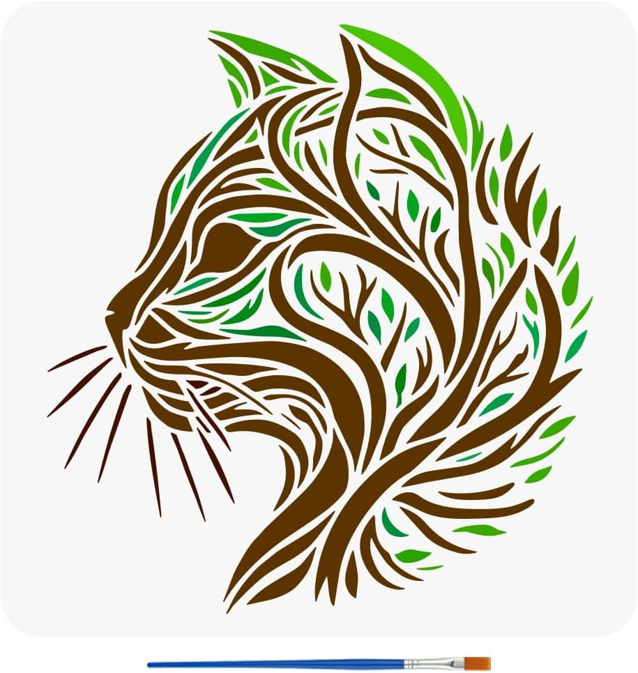 Cats Stencils with a Paint Brush 11.8x11.8Inch Trees Pattern Stencils ...