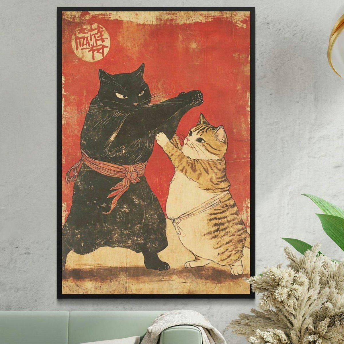 Cats Sumo Posters, Fighting Cats Art Print, Funny Cat Poster, Japanese ...