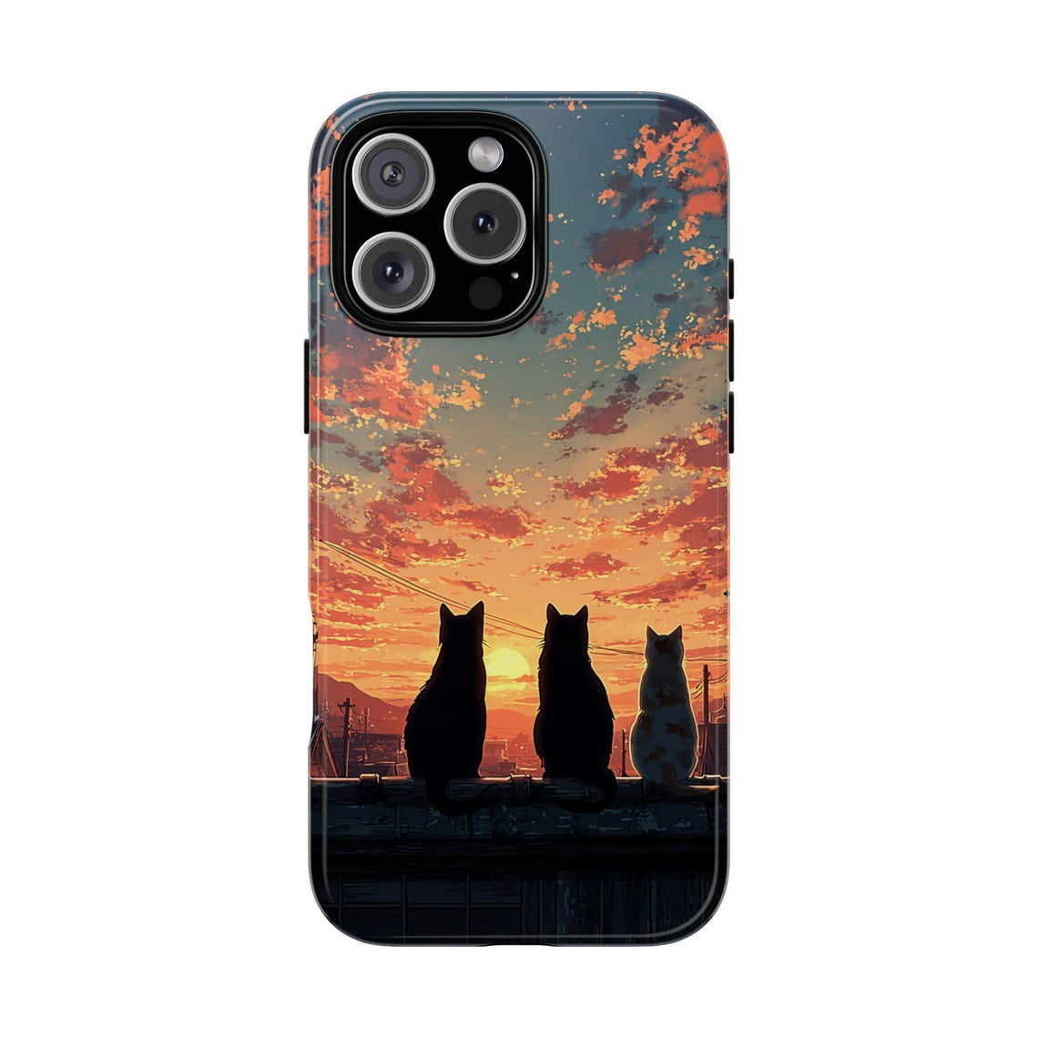 Cats Sunrise Anime Style Colorful Morning Sky Art Phone Case with ...