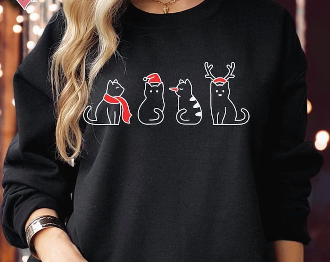 Cats Sweatshirt, Santa Hat And Reindeer Antlers Jumper, Cat Lover ...