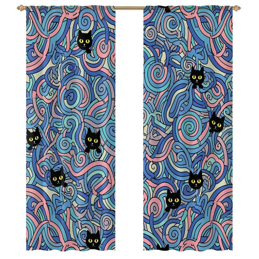 Cats Swirls Pattern Sheer Voile Curtain Window Tulle Curtains For ...