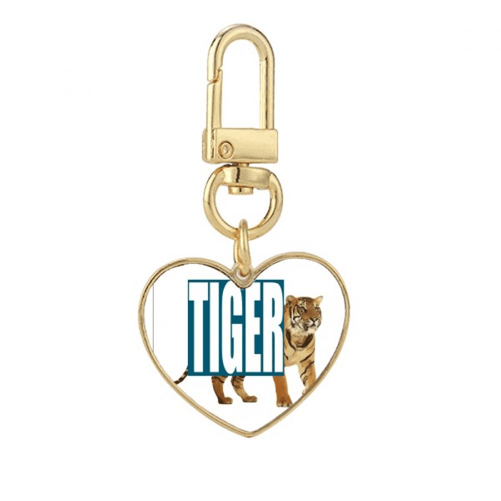 Cats Tigers Ferocious Art Deco Fashion Gold Heart Keychain Metal ...