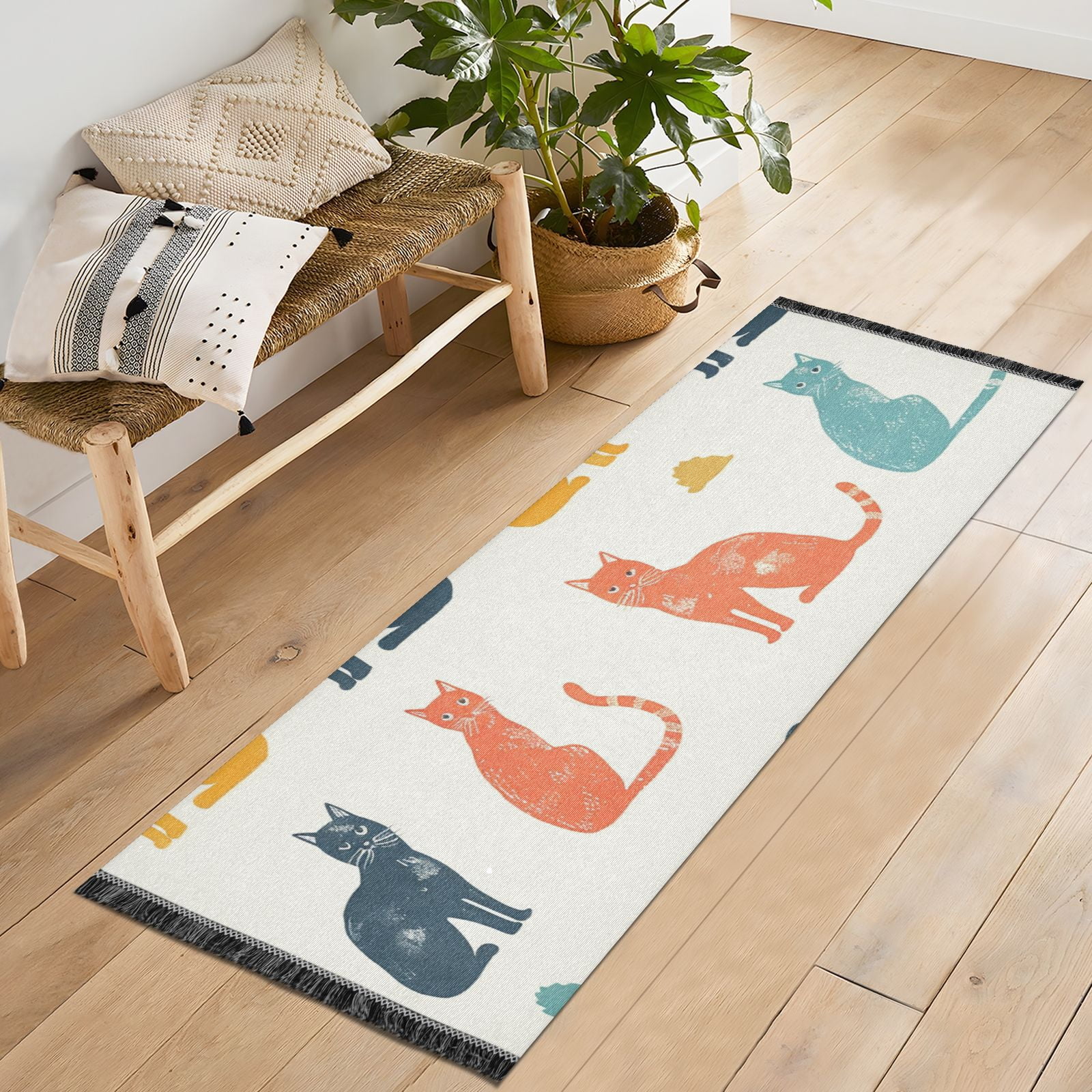 Cats Triangles Runner Rug Machine Washable Area Rugs Carpet Non Slip ...