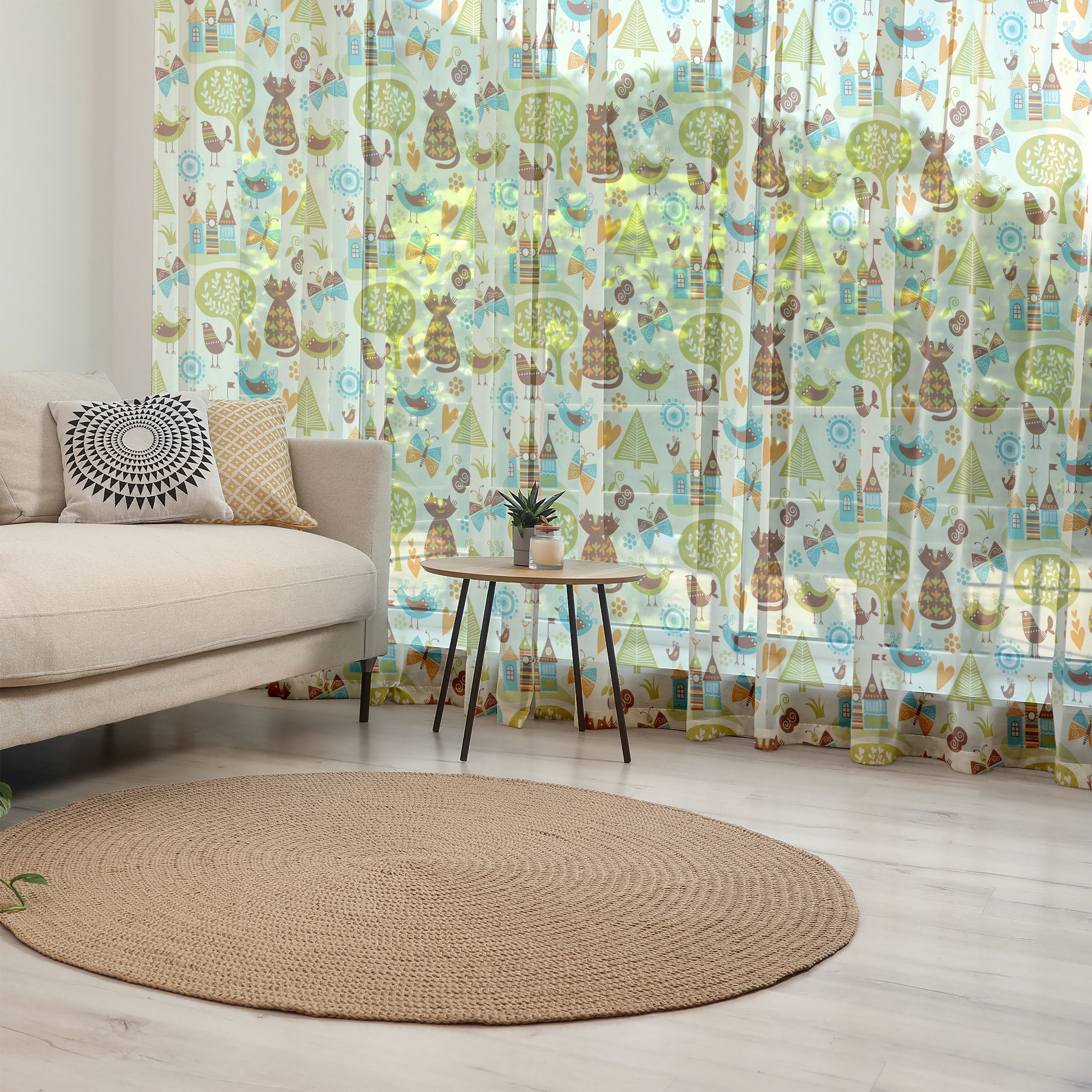 Cats Tulle Curtains with Rod Pocket, Cats Birds and Butterflies with ...