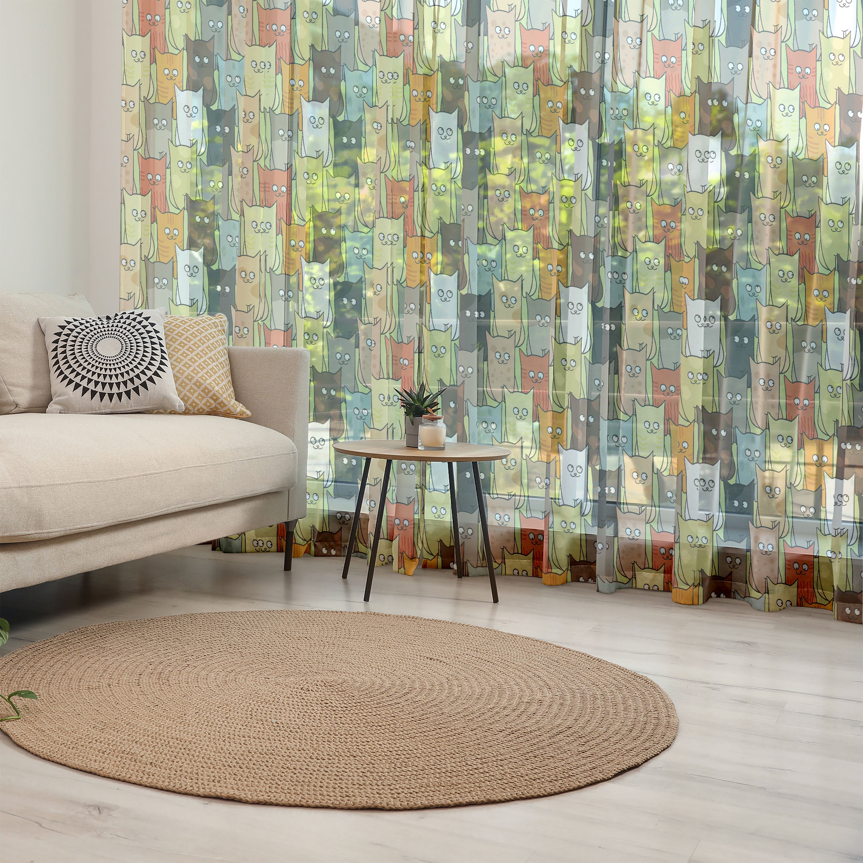 Cats Tulle Curtains with Rod Pocket, Funny Colorful Graphic Kittens ...